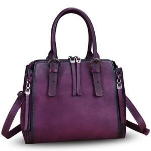 genuine leather handbags satchel for women purse vintage handmade top-handle handbag crossbody shoulder bag (purple)