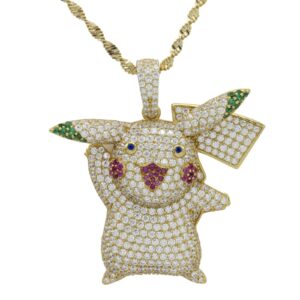 aryanjewels 1.00 ct round cut multi-color diamonds pokemon pikachu women's charm pendant necklace 925 sterling silver 14k yellow gold over