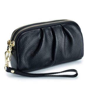 wristlet wallets for women genuine leather wristlet purses ladies ruched wristlet clutch wallet purses, black