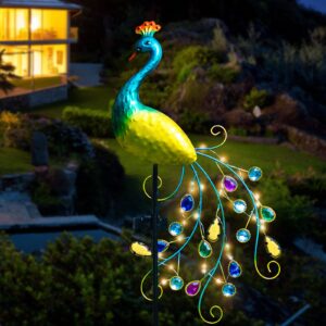 viveta metal peacock solar light outdoor, waterproof peacock solar lights stake for garden yard lawn patio decorations