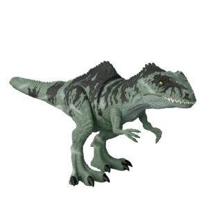 mattel jurassic world dominion strike 'n roar dinosaur action figure, giganotosaurus green dino toy with striking motion & sounds