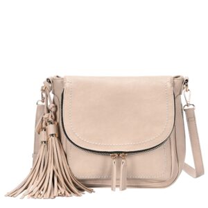 mms design studio the journey crossbody shoulder bag for women, distressed vegan leather - taupe