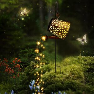 watering can with lights star shower watering can solar twinkle lights waterproof outdoor decor led fairy lights for garden yard outdoor lawn patio party decorations path lights (floral style)