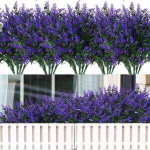 outdoor artificial flower 24 bundles fake flowers lavender plants faux uv resistant plastic greenery shrubs for outside indoor hanging plant garden porch window box home farmhouse decor (purple 24p)