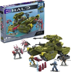 mega halo toy building sets, unsc scorpion clash tank with 993 pieces, 5 micro action figures and display stands, for collectors