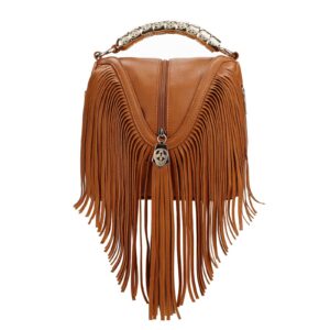 ukeneng women's crossbody bag shoulder bag with tassel (brown)