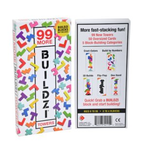 tenzi 99 more buildzi towers includes 5 new tower styles for the fast stacking game for the whole family - 2 to 4 players - 5 fun party games including the buildzi challenge