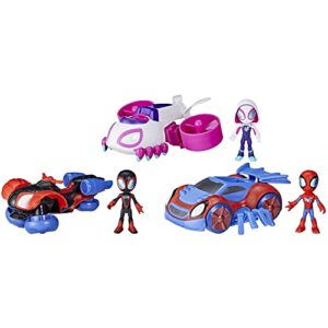 spidey and his amazing friends team spidey change ‘n go riders playset, 3 toy cars and action figures, marvel super hero toys for 3 year old boys and girls and up (amazon exclusive)