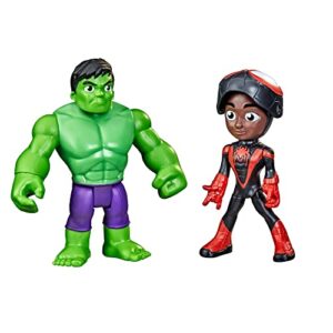 spidey and his amazing friends hero reveal 2-pack, marvel action figuresmask flip feature, miles morales and hulk