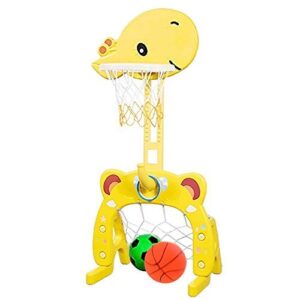 enlitoys kids basketball hoop set, 3 in 1 sports activity center grow-to-pro adjustable basketball toy for indoor & outdoor, best gift for kids （yellow）