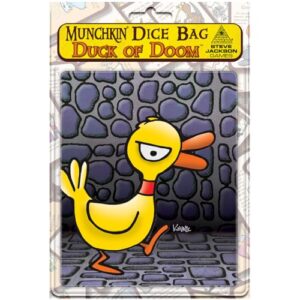 munchkin dice bag: duck of doom | large drawstring bag 7” x 7” | printed fabric | holds over 100 dice | includes two munchkin cards | roleplaying game dice bag | adventure | from steve jackson games