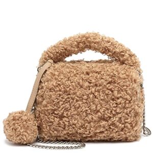 scarleton faux fur crossbody bags for women, fluffy top handle shoulder bag, fuzzy purses for women with chain strap, h209604 - brown