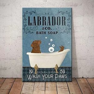 labrador dog metal sign wash your paws metal tin plaque art wall metal poster decoration bathroom home office bar garden garage cafe men cave gift, 12x16 inch