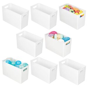 mdesign plastic storage organizer bin for household organization in cabinets, closets, or inside any cubby storage organizer, holds craft supplies, linens, or toys, ligne collection, 8 pack, white