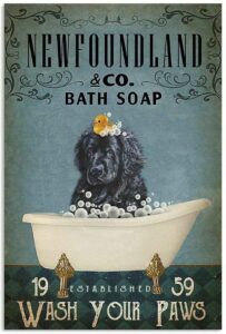 newfoundland dog metal sign wash your paws metal tin plaque art wall metal poster decoration bathroom home office bar garden garage cafe men cave gift