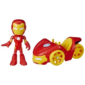 playskool heroes marvel spidey and his amazing friends iron man action figure and iron racer vehicle, toy for kids ages 3 and up