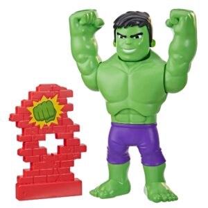 spidey and his amazing friends marvel power smash hulk action figure, 10-inch hulk toys, preschool toys, super hero toys for 3 year old boys and girls and up, with brick wall accessory