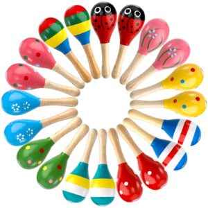 hedume 20 pack mini wooden festival maracas, kids baby rattles egg shaker, shaker sand hammer toy noisemaker for party favors, musical fun, birthday parties, carnivals