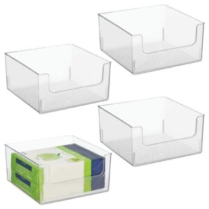 mdesign modern wide plastic open front dip storage organizer bin basket for home office organization - shelf, cubby, cabinet, and closet organizing decor - ligne collection - 4 pack - clear