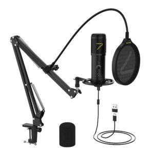 7ryms sr-au01-k1 podcast microphone kit with arm stand, usb condenser microphone for computer pc smartphone, suitable for gaming singing podcasting recording live-streaming