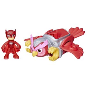 pj masks animal power owlette animal rider deluxe vehicle, eagle owl toy with owlette action figure, superhero toys, preschool toys for 3 year old girls and boys and up