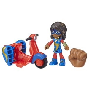 marvel spidey and his amazing friends ms.marvel action figure and embiggen bike vehicle, preschool toy for kids ages 3 and up