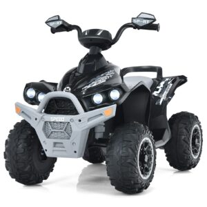 infans kids ride on atv, 12v 4 wheeler quad toy vehicle with music, horn, high low speeds, led lights, electric ride on toy, battery powered wheels car for kids over 3 years old (black)