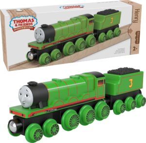 thomas & friends wooden railway toy train henry push-along wood engine & coal car for toddlers & preschool kids ages 2+ years (amazon exclusive)