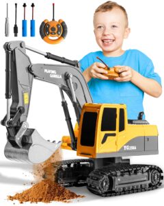 playing gorilla remote control excavator realistic construction toy for boys age 3 4 5 6 7 8 9 with extra rechargeable batteries - 1:24 scale excavator remote construction toys