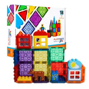 playmags magnetic tiles, 18pcs magnetic building bricks, exclusive magnetic blocks, skill development, ages 3+ (big bricks tiles)