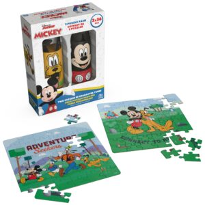 disney mickey mouse, 2-puzzle pack 36-piece jigsaw puzzles storage tubes disney toys mickey mouse clubhouse kids puzzles disney gifts, for ages 4 and up