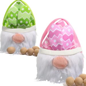 joyin 2 pcs plush gnome easter basket 12.8" x 8.3", furry bunny ears gnome basket for spring easter party favors, egg hunting, decorations, gifts for kids