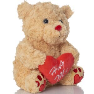 valentine's teddy bear gag farting - brown plush bear with red hug me love heart dirty talking valentines day funny farting stuffed animal girlfriend boyfriend anniversary get well gift 11"