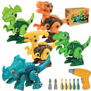 teiiluve (5 pack) dinosaur toys for kids 3, 4, 5, 6, 7 8 - kids toys with electric drill - stem learning construction building toys - party birthday gifts for kids boys girls