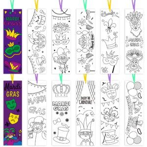 haooryx 75pcs mardi gras color your own bookmarks for kids creative diy coloring bookmarks students reward reading enthusiast book marker gift carnival birthday party favor paper art craft supply