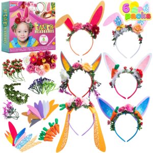 klever kits 6 packs easter bunny headbands craft kits easter rabbit bunny ears flower crown headbands for kids, make your own headband for girls easter arts & crafts party supplies, easter decorations