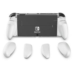 skull & co. gripcase oled: a dockable transparent protective cover case with replaceable grips [to fit all hands sizes] for nintendo switch oled model [no carrying case] -oled white