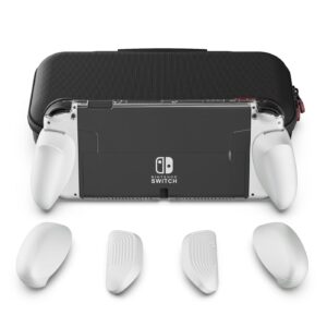 skull & co. gripcase oled bundle: a dockable transparent protective case with replaceable grips [to fit all hands sizes] for nintendo switch oled model- oled white