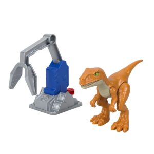 fisher-price imaginext jurassic world dominion atrociraptor 'tiger' dinosaur toy with removable trap for preschool kids ages 3 and up