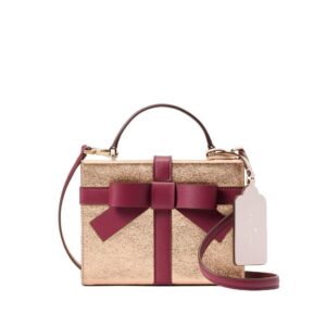 kate spade wrapping party ribbon bow gift box crossbody purse rose (gold wine)