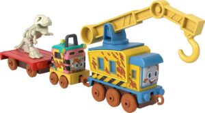 fisher-price thomas & friends dino fix ‘em up friends, carly the crane and sandy push-along toy train for preschool kids ages 3 years and older