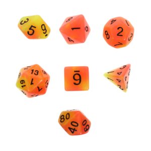 glow in the dark dice polyhedral dice set for rpg farkle bunco teaching math table board game, glowing orange, 7 pack