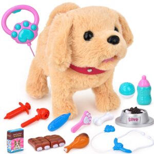 joygrow electronic plush toy talking golden retriever pet for girls kids interactive toys repeats what you say,singing,walking,barking,shaking tail,pretend doctor kit