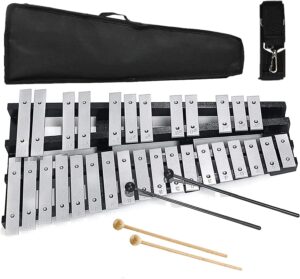 mirio 30 notes foldable glockenspiel xylophone percussion set, glockenspiel bell kit with carry bag, mallets for beginner/professional, children educational percussion musical instrument (silver)