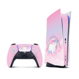 tacky design ps5 skin unicorn skin for playstation 5 skin console and 2 controller skin, pink ps5 cover vinyl 3m decal stickers full wrap cover (disk edition)