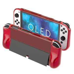 talk works case compatible with nintendo switch oled - protective fit, durable tpu case - non-slip secure holding grips, easy opening for kickstand - comfortable gaming - red