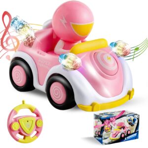 nqd remote control cartoon car for toddlers with music and lights, 2.4ghz radio control rc race car, educational learning toys for 3 4 5 6 years old kids(pink)