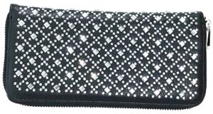 zzfab mirror sparkle wallet matching rhinestone wallet for bling purse (black)