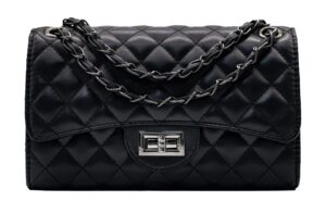 eveupp quilted crossbody bags for women black chain purse leather quilted bag clutch purses large