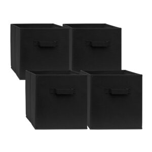 klozenet foldable storage cubes 4-pack, fabric organizer bins / cube storage basket with handle for organizing cubby or closet shelves, storage, books, cloth and toys, (black)